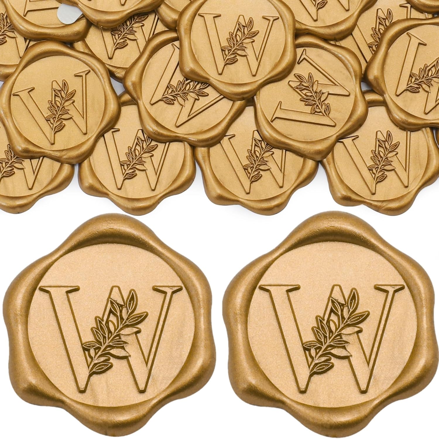 50 Pack Letter W Wax Seal Stickers, Antique Gold Botanical Leaves ...