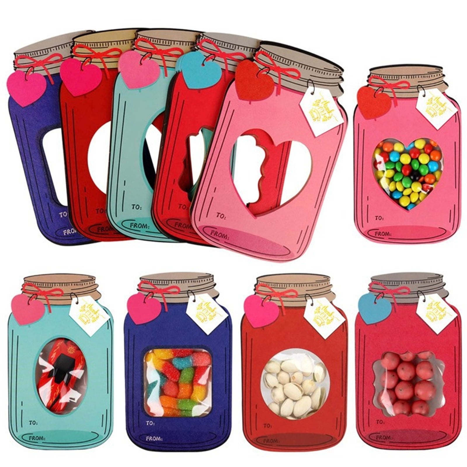 50 Pack Mason Jar Valentines Day Cards, Girls Class Preschool Mason Jar ...