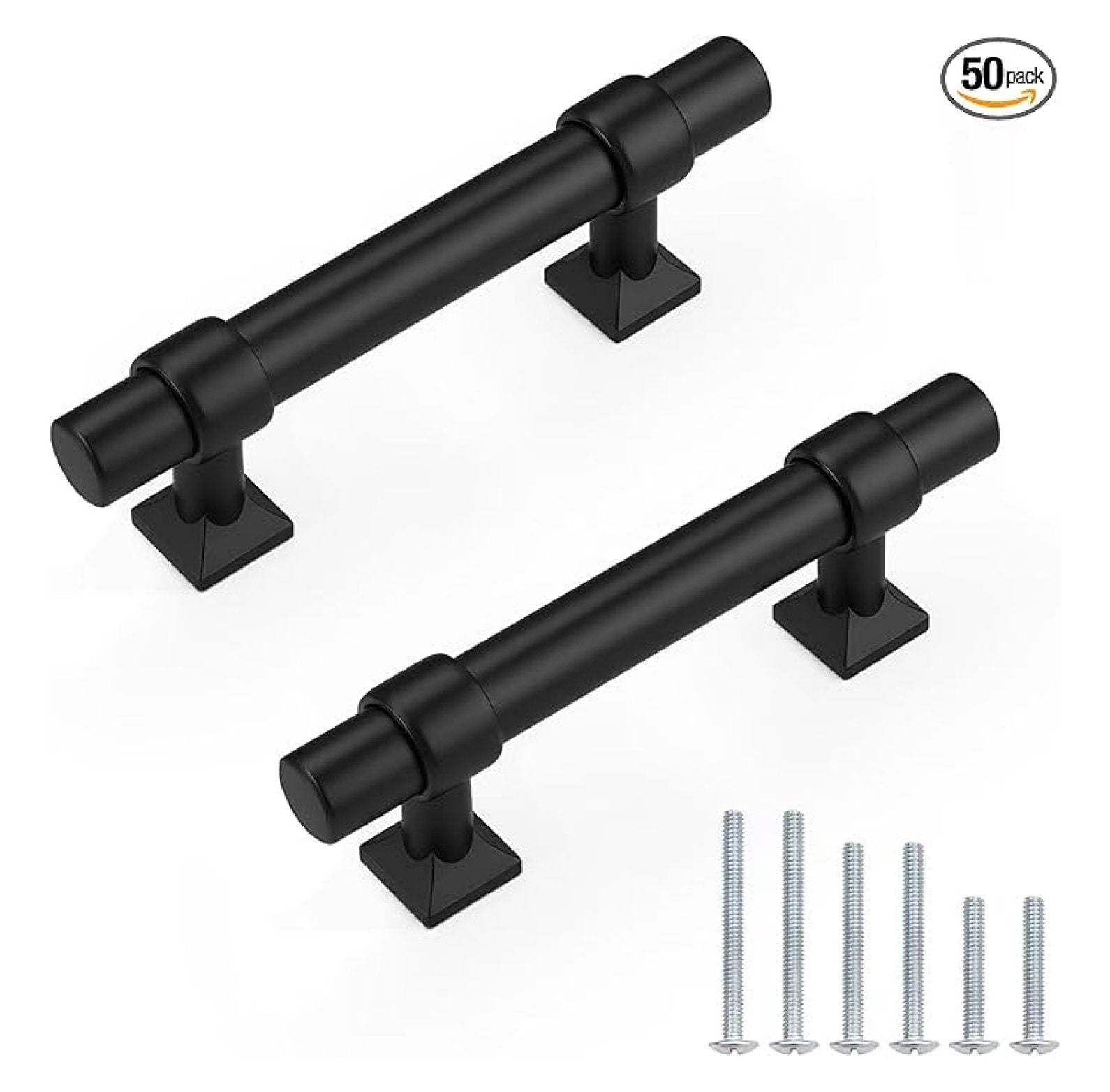50 Pack Matte Black Cabinet Pulls, Hole Centers 2-1/2 inch Cabinet ...