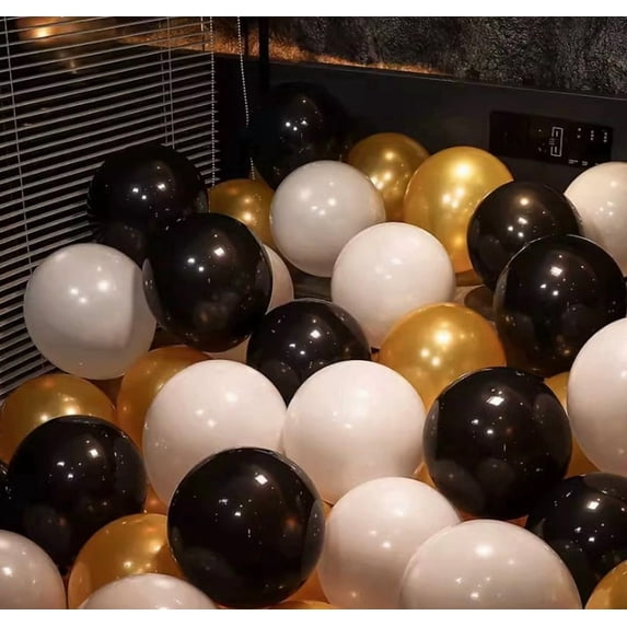 50-Pack Matte White, Pearlescent Gold & Black Balloons for Weddings ...
