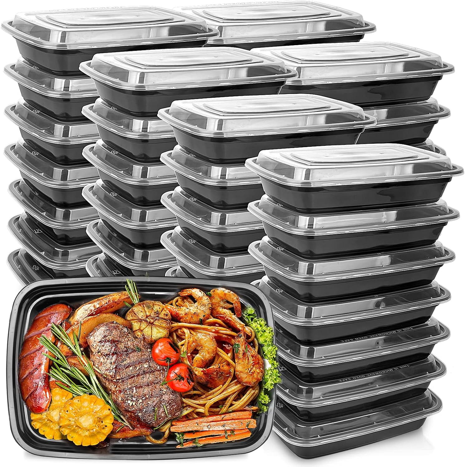 50-Pack Meal Prep Containers, 26 OZ Microwavable Reusable Food ...