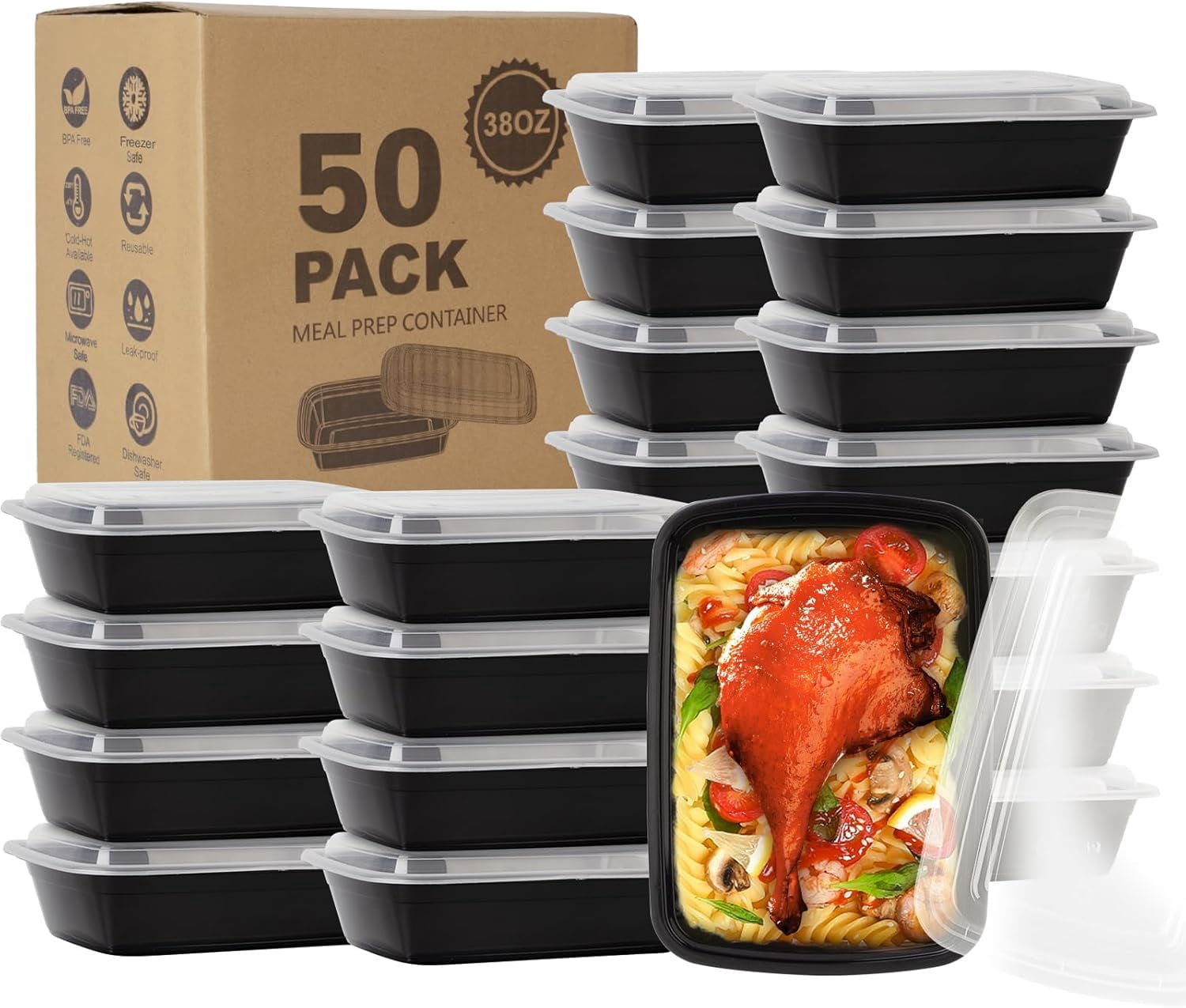 50 Pack- Meal Prep Containers 32oz, Plastic Food Prep Containers ...