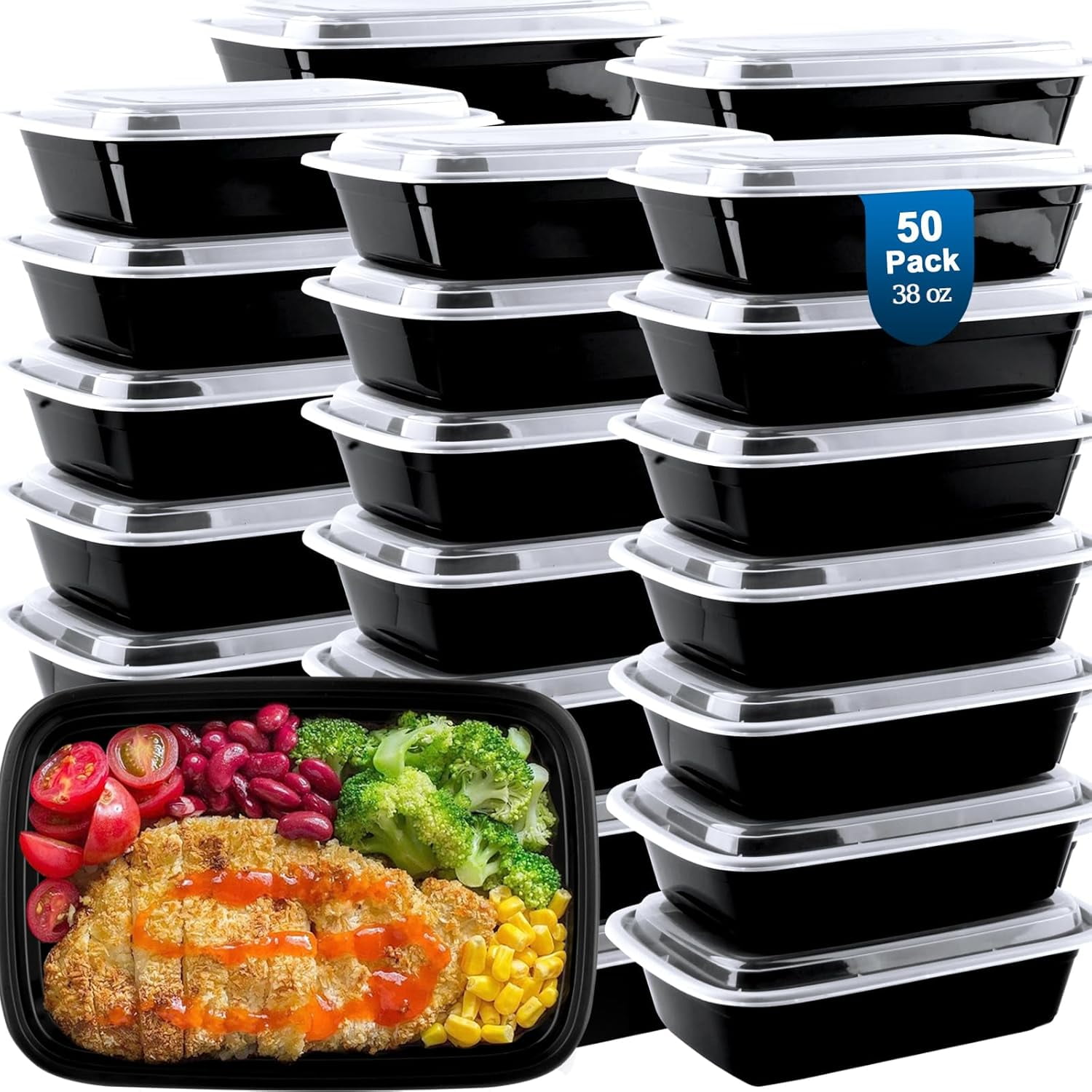50 Pack Meal Prep Containers 38 oz, Leakproof To Go Food Containers ...