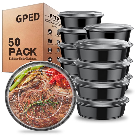 50 Pack Disposable Plastic Meal Prep Containers, Round Food Storage ...