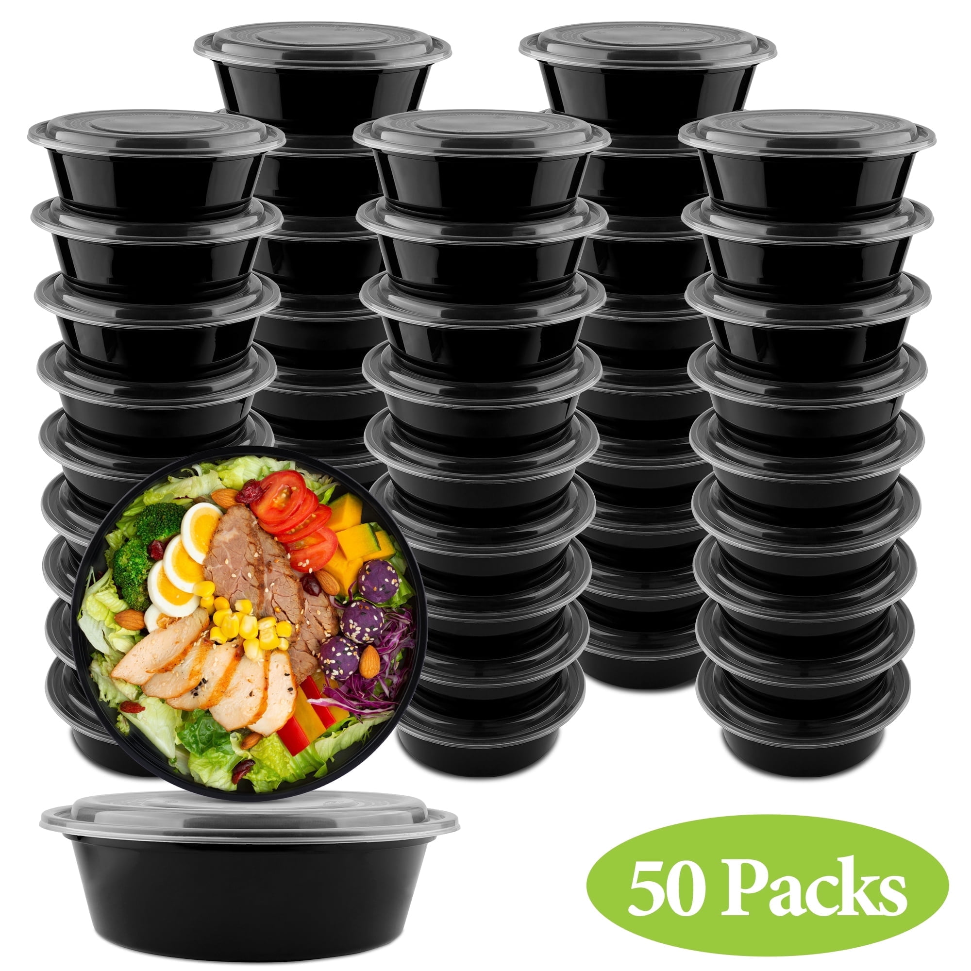 Kosbon 50 Pack Disposable Food Containers with Lids, Round, Freezer and ...