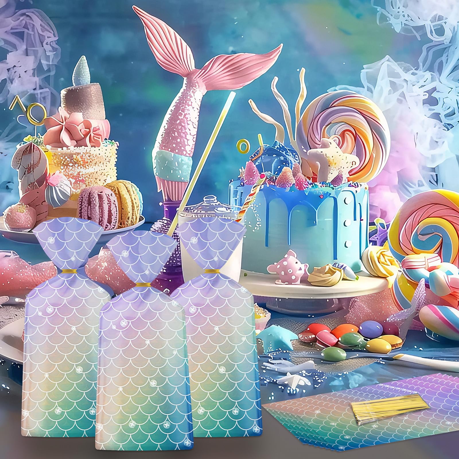 50 Pack Mermaid Goodie Bags - Ocean H2FSDMermaids Party Little Mermaid ...