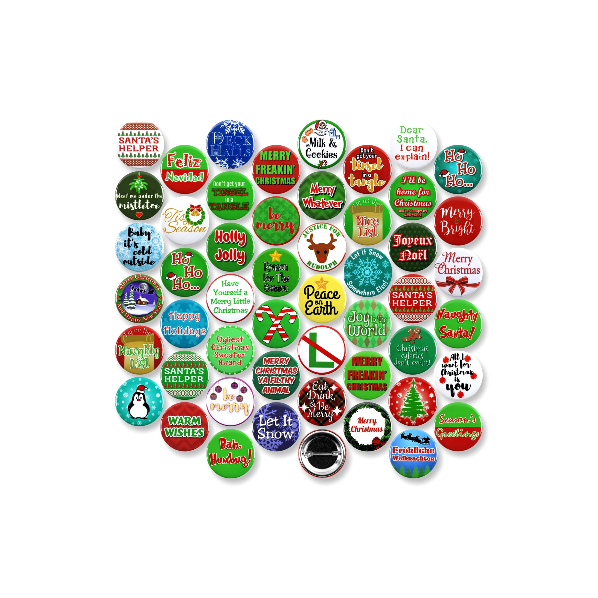 50 Pack - Merry Christmas Fun Holiday Accessory Pinback Buttons - 1.5 ...