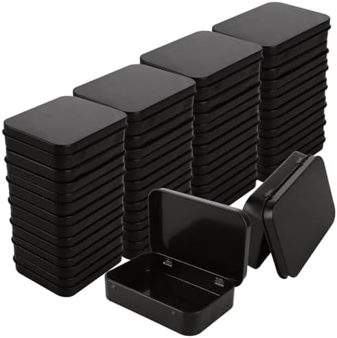 50 Pack Metal Rectangular Empty Hinged Tins - Black Mini Portable Box ...