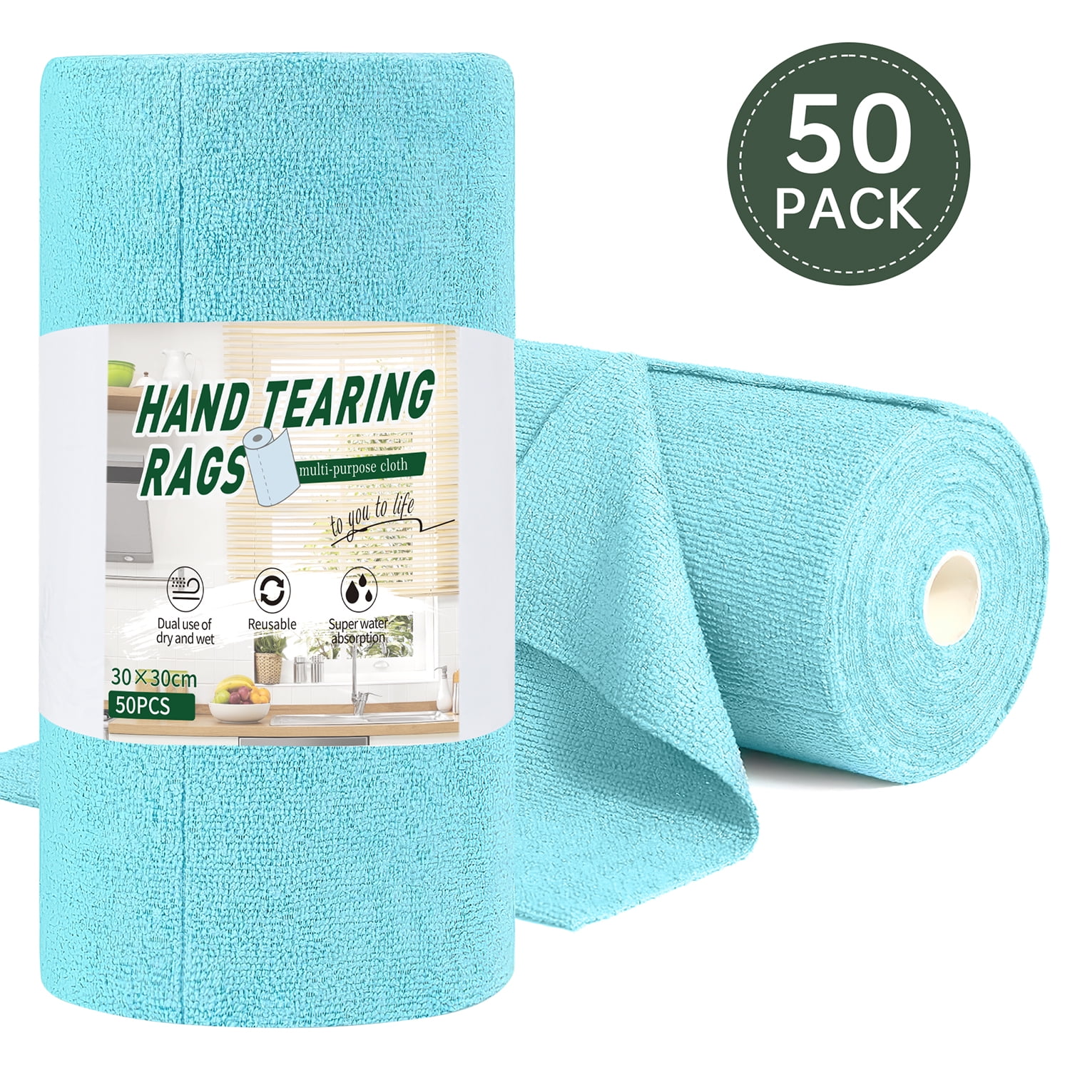 50 Pack Microfiber Cleaning Cloth Roll Reusable Tear Away Microfiber ...