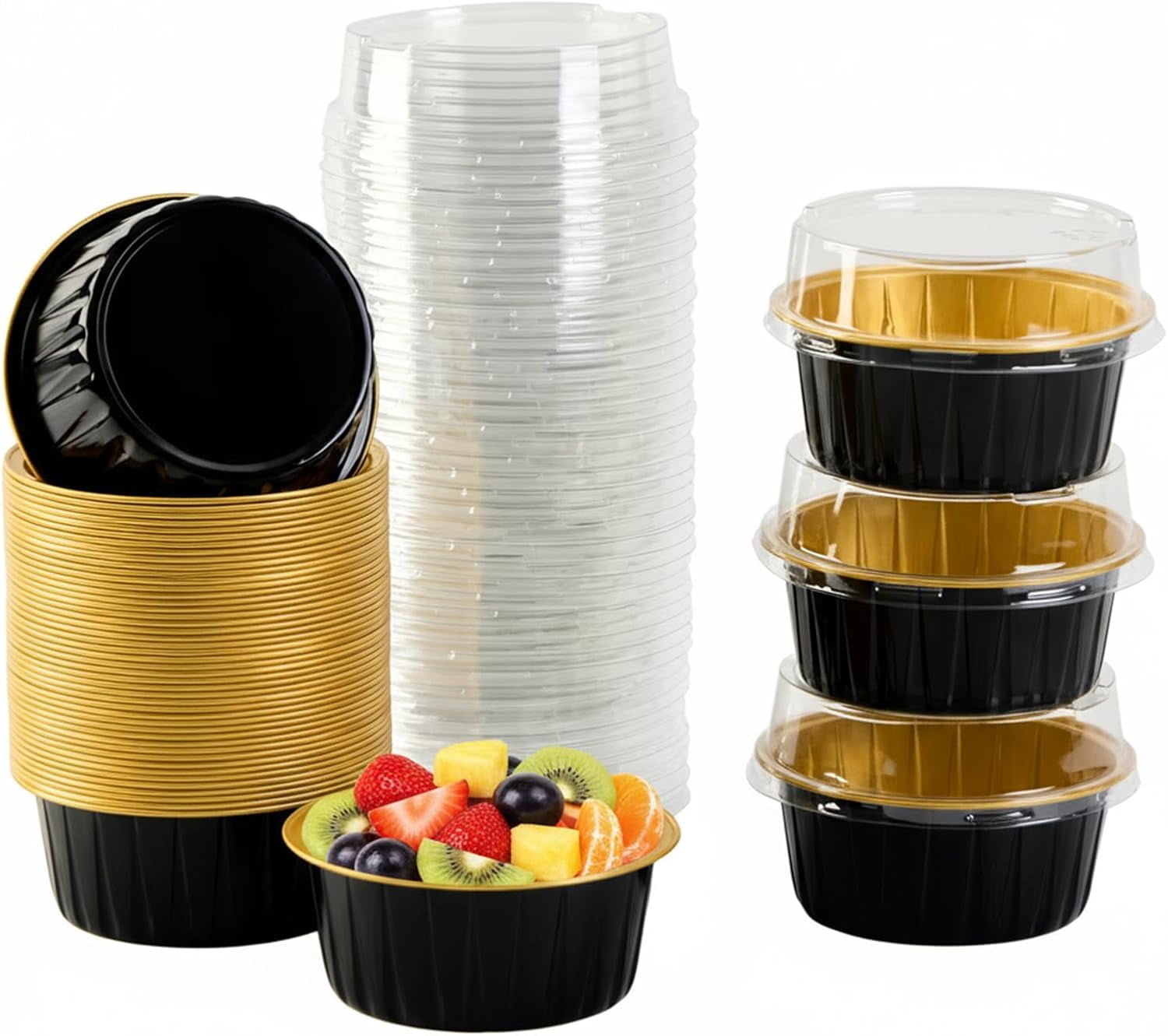 50 Pack Mini Cake Pans with Lids, Aluminum Foil Cupcake Baking Cups ...