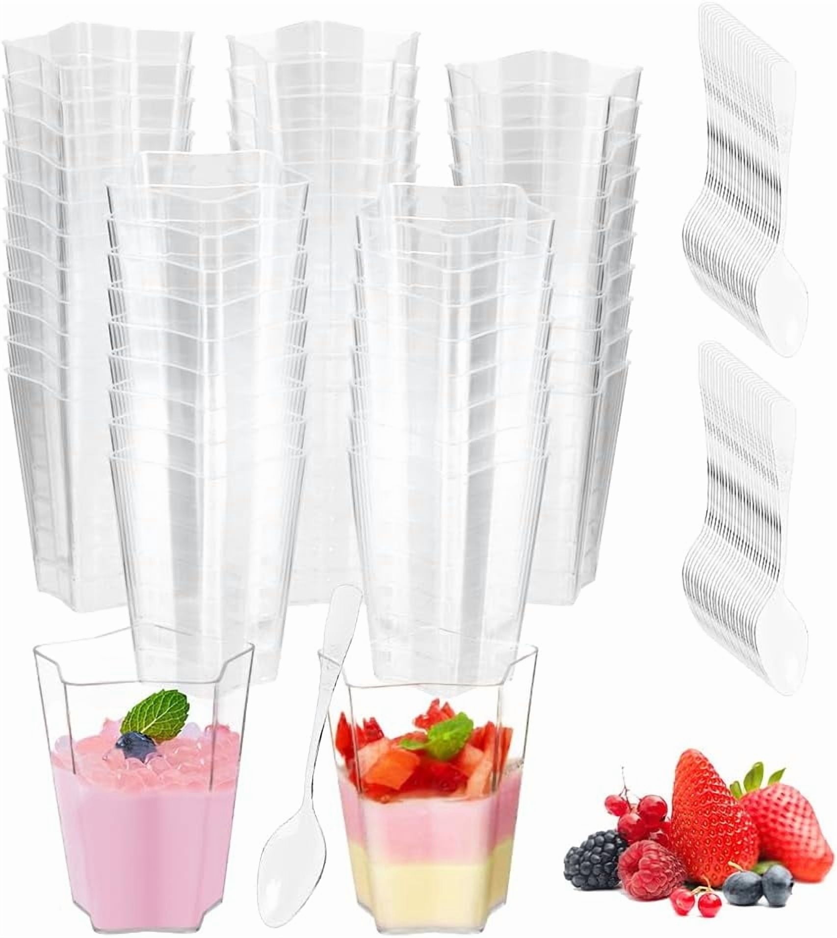 50 Pack Mini Dessert Cups with Spoons 2oz, Clear Dessert Cups Shooter ...