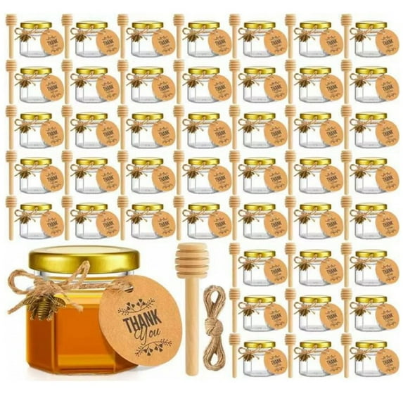 50 Pack Mini Honey Jars with Dipper - Glass Honey Jars Party Favors ...