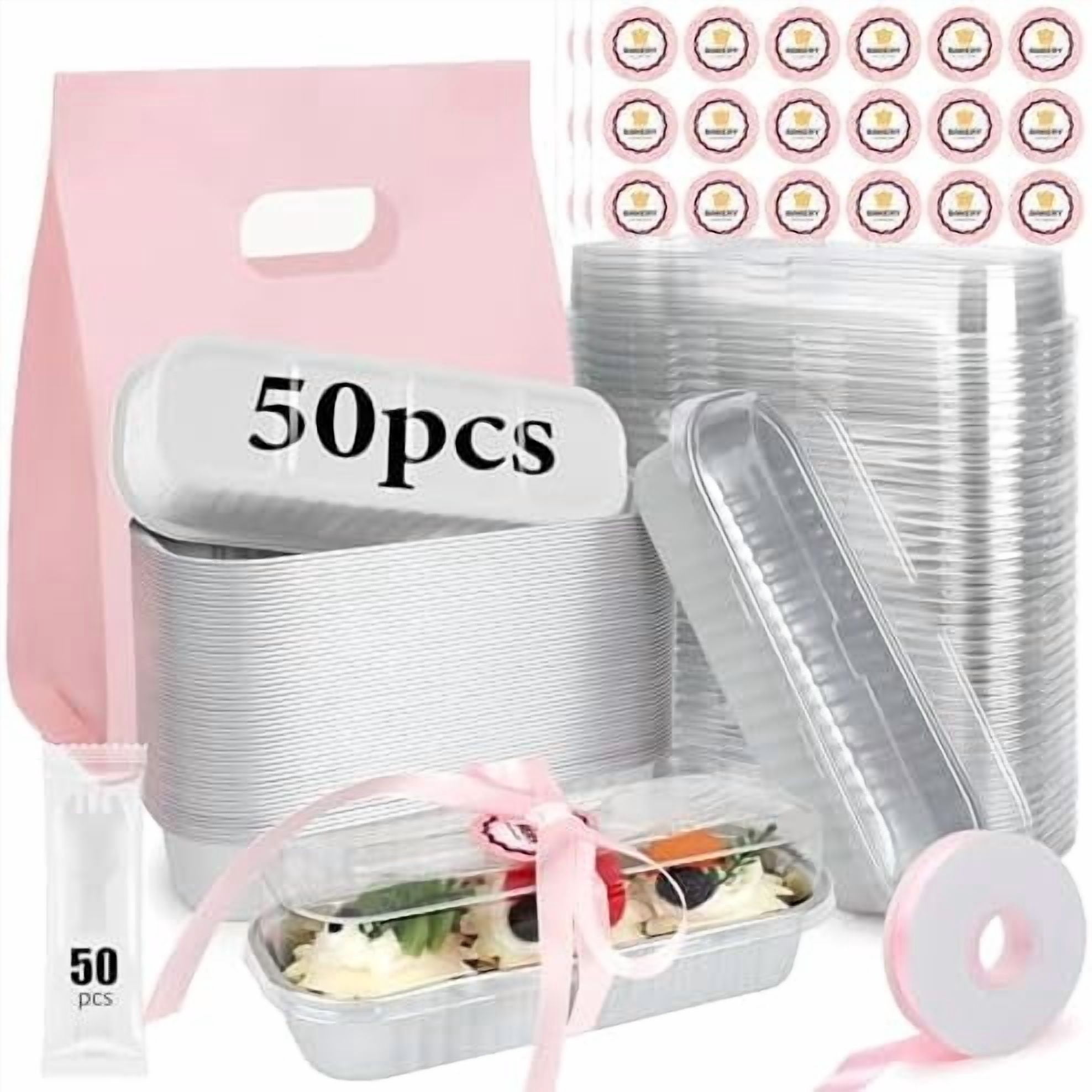 50 Pack Mini Loaf Pans With Lids，Mini Cake Pans With Lids and Spoons，6 ...