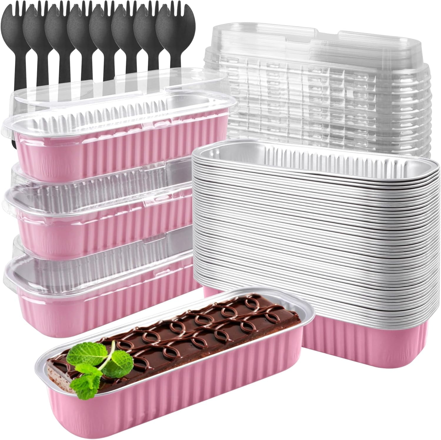 50 Pack Mini Loaf Pans with Lids and Spoons, 6.8 oz Aluminum Foil ...
