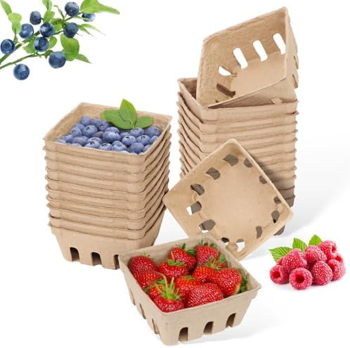 50 Pack Mini Natural Pulp Fiber Berry Basket for Vegetables Strawberry ...