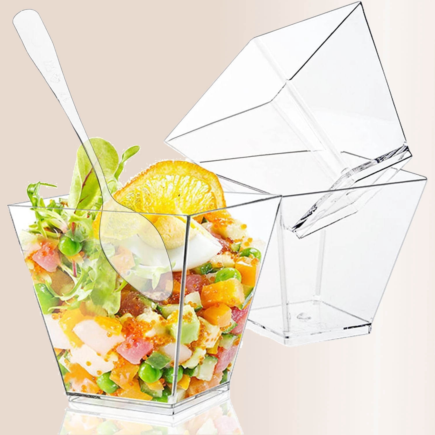 50 Pack Mini Square Dessert Cups with Spoons, Plastic Parfait Appetizer ...