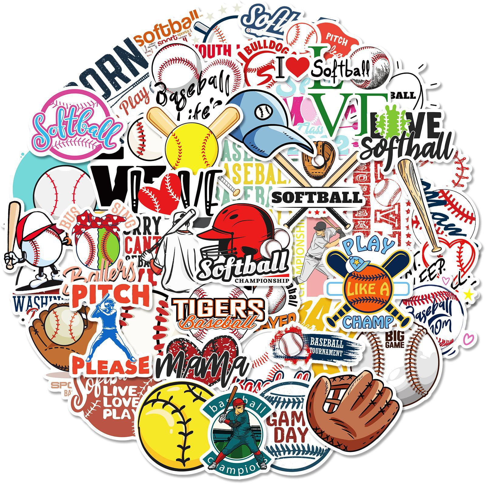 50-Pack Mixed Baseball and Softball Stickers - Cross-Border Sports ...