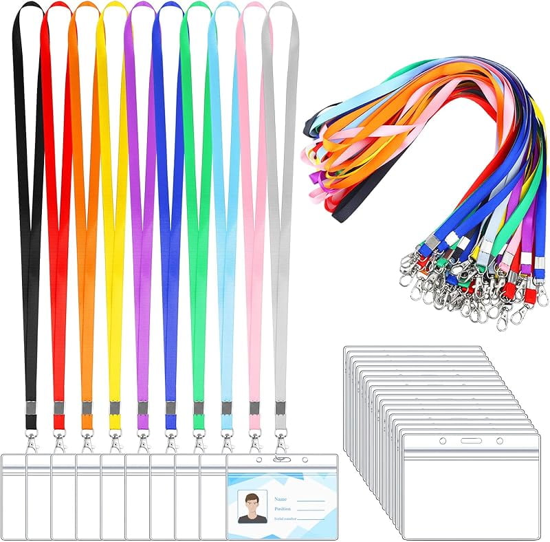 50 Pack Name Tag Lanyards with Id Holder, Clear Plastic Horizontal Name ...