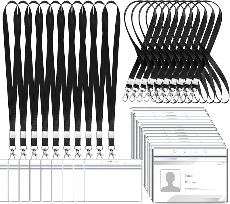 50 Pack Name Tag Lanyards with Id Holder, Clear Plastic Horizontal Name ...