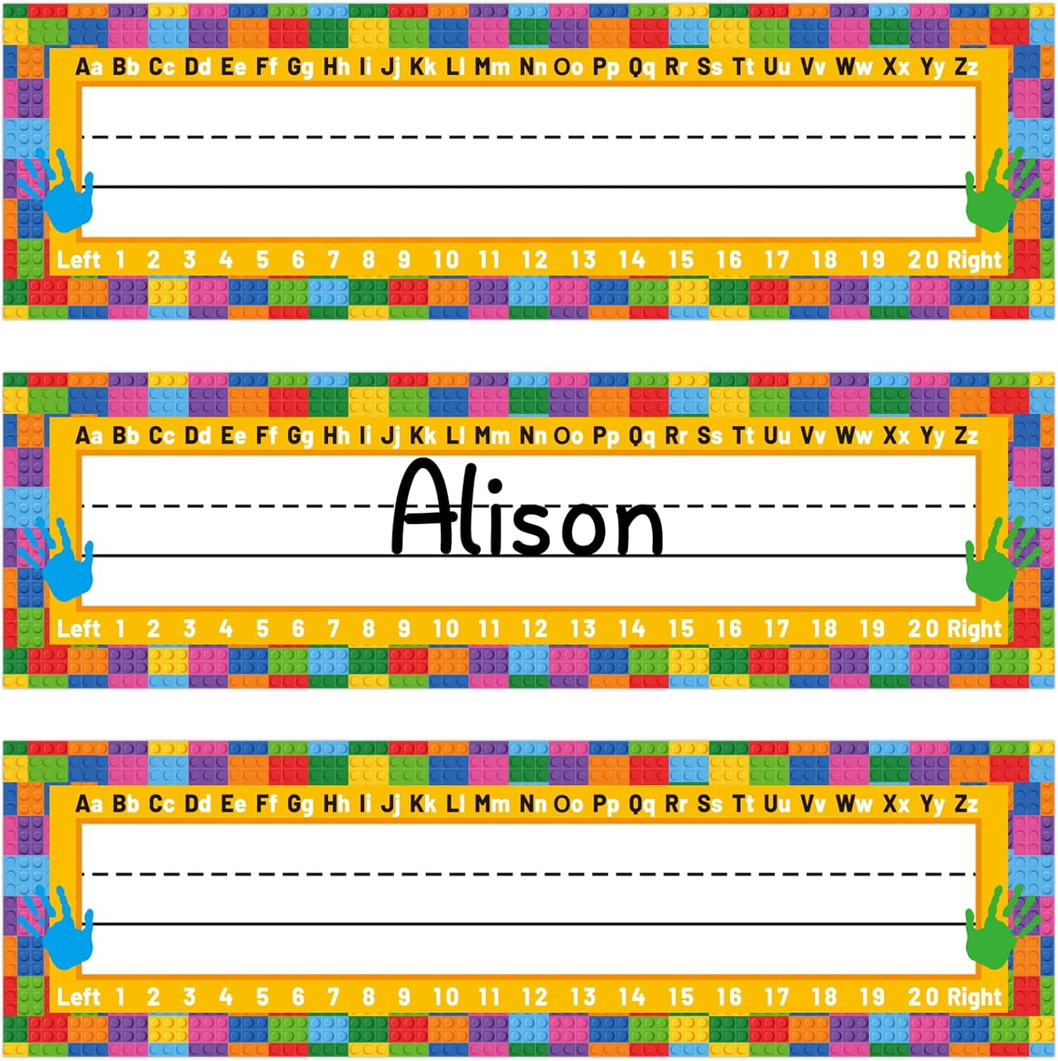 50 Pack Nameplates for Student Desks, Building Blcok Style Name Tags ...
