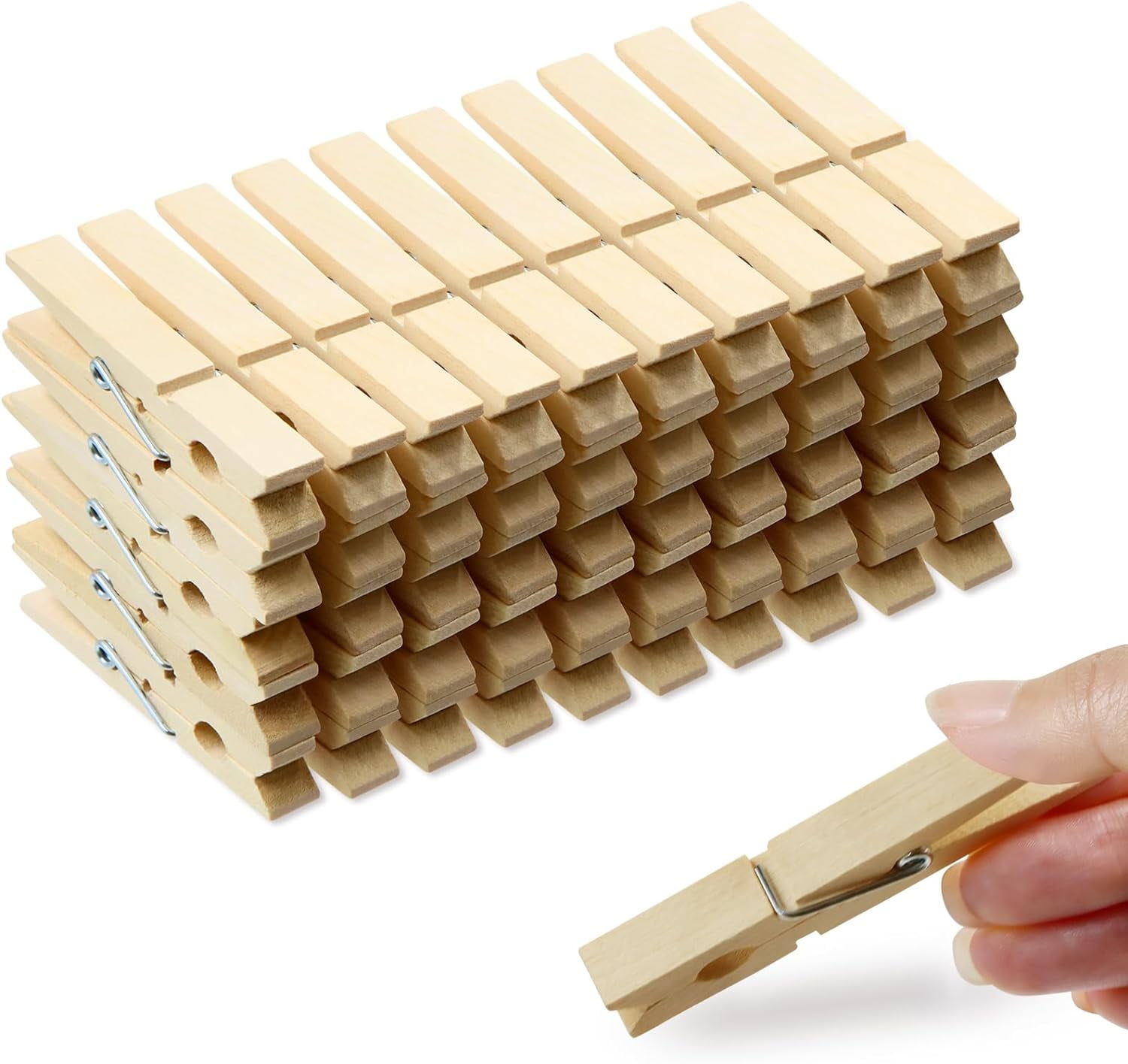 50 Pack Natural Wood Clothespins - 2-7/8 Inch Spring Clamp Pins for ...