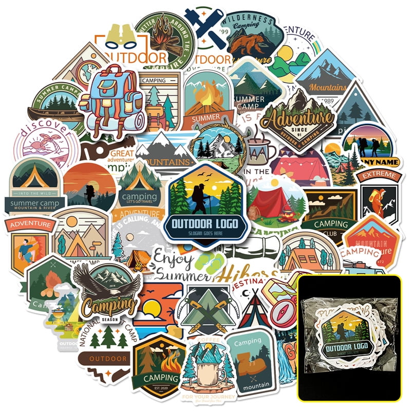 50-Pack Outdoor Adventure Stickers - Camping, Scenic Travel, and ...