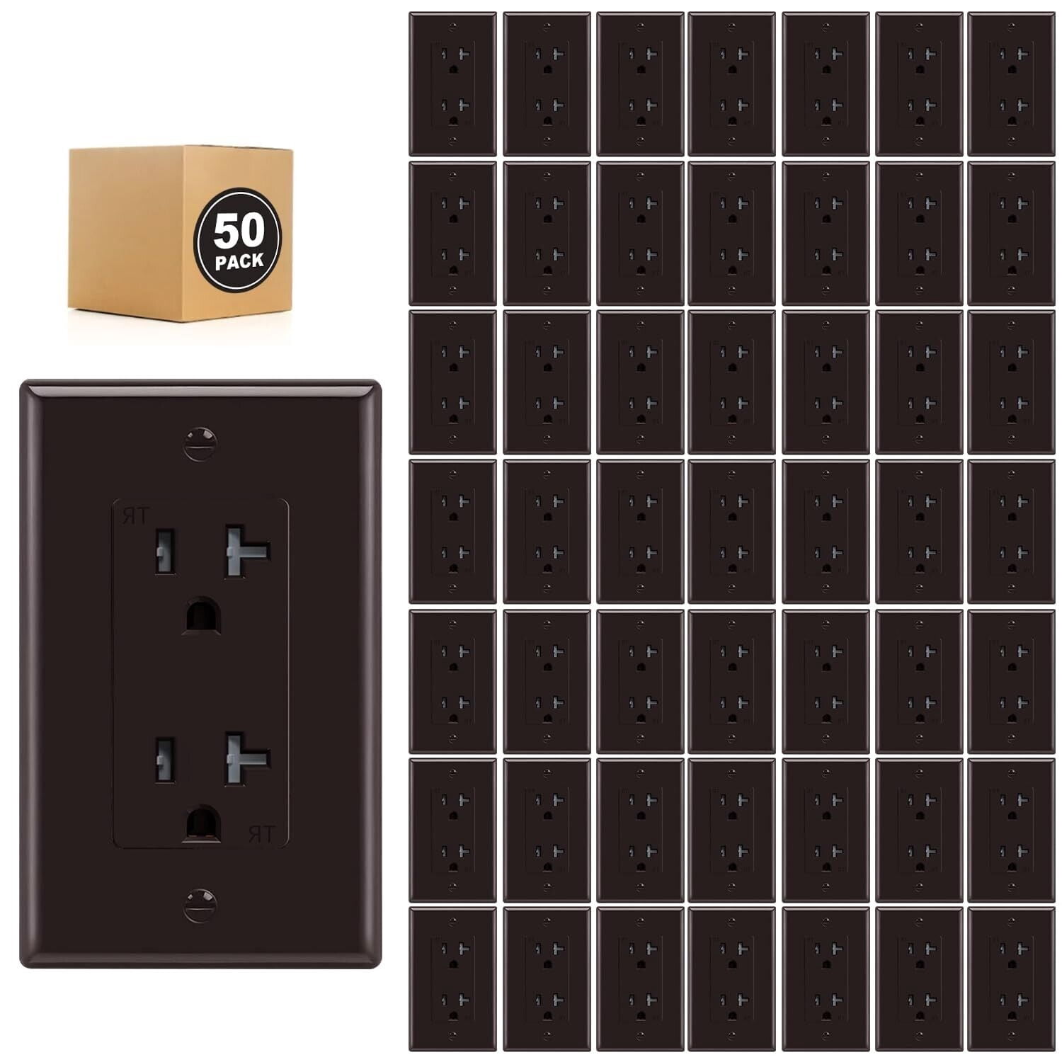 50 Pack Outlet Socket, Decora Duplex Receptacle,20 Amp 125 V With Plate ...