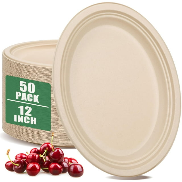 50 Pack Oval Paper Plates,100% Compostable Paper Plates,12 inch Paper ...