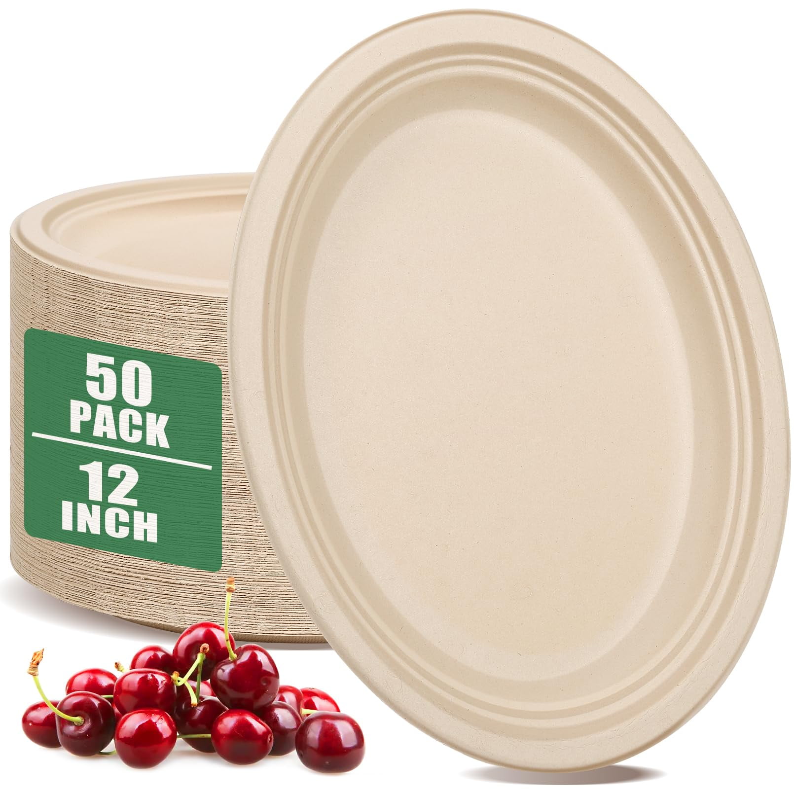 50 Pack Oval Plates,100% Compostable AFN1Plates,12 Plates Heavy Duty ...