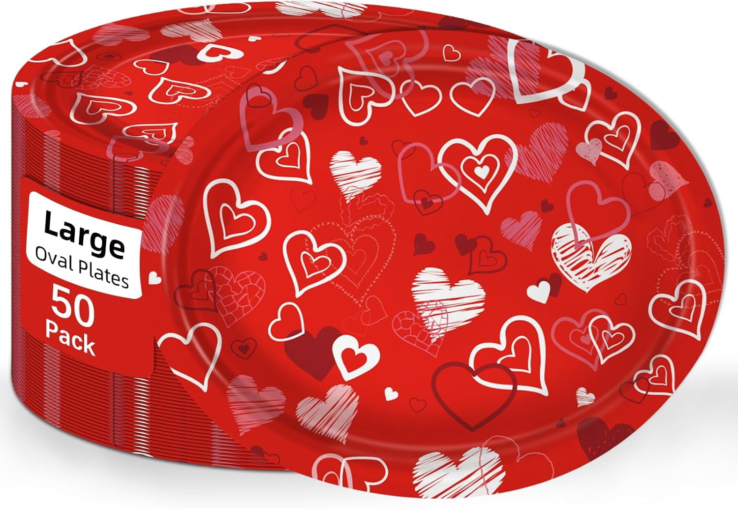50 Pack Oval Valentine's Day Plates 12 x 10 Inch Valentine's Day Paper ...