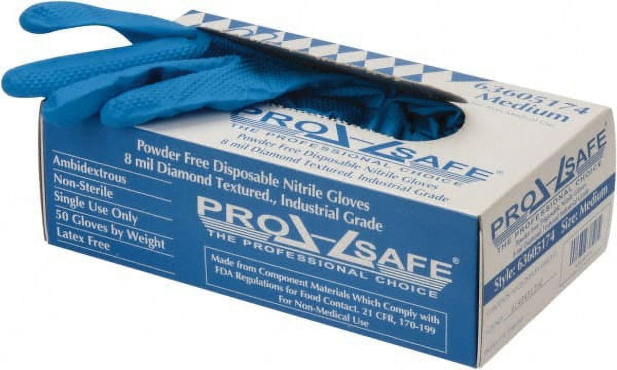50 Pack PRO-SAFE GL6BLD-8PFM Disposable Gloves, Medium, 8 mil, Diamond ...