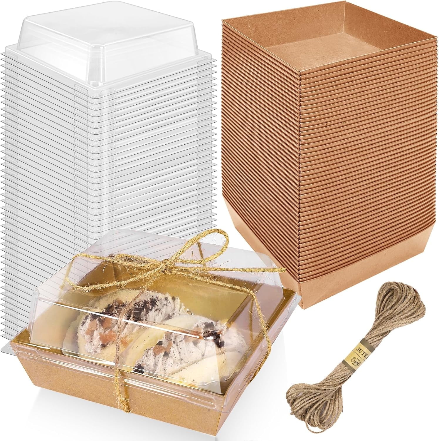 50 Pack Paper Charcuterie Boxes with Clear Lids,4.3" Brown Square ...