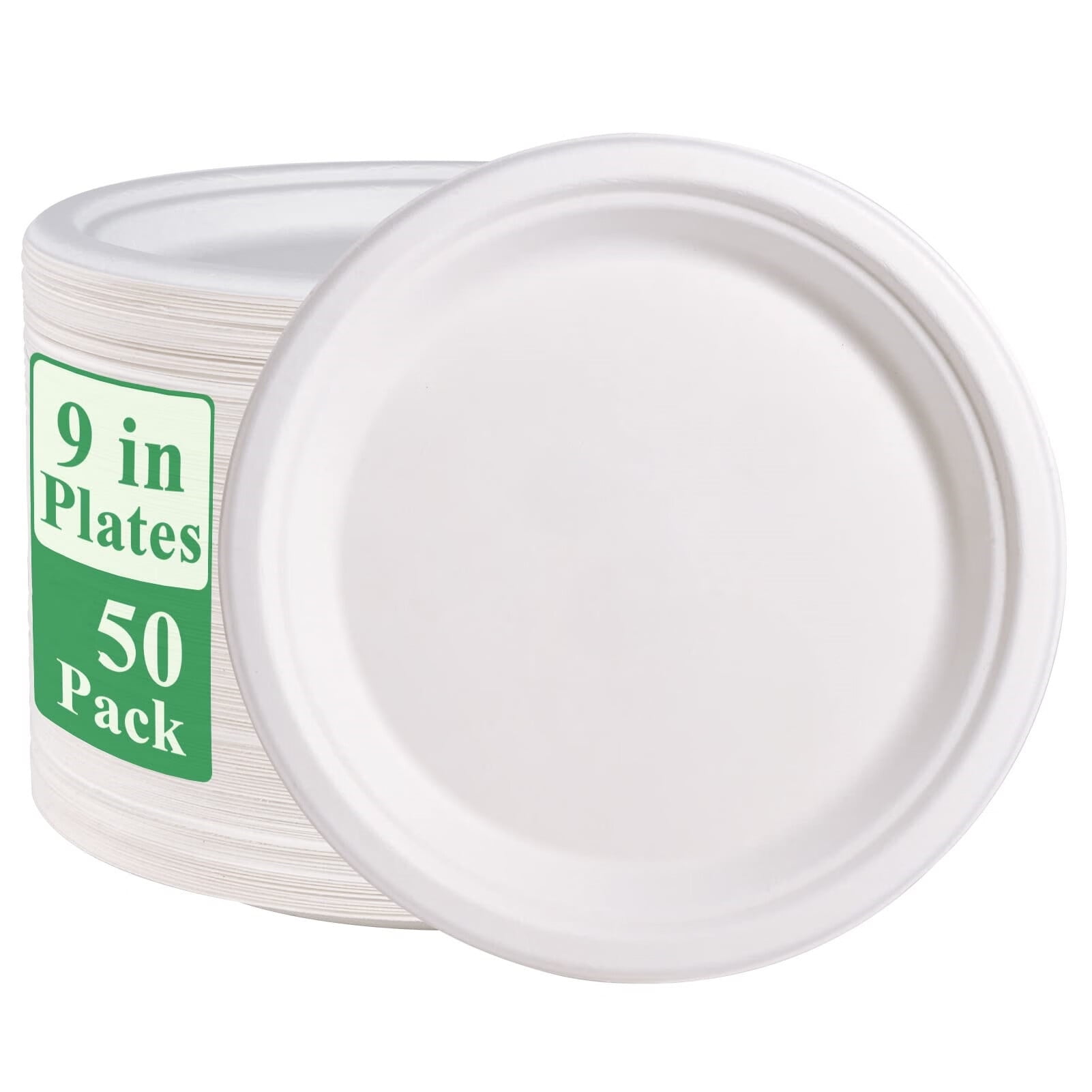 50 Pack Paper Plates 9 inch 100% Compostable Plates Heavy-Duty ...