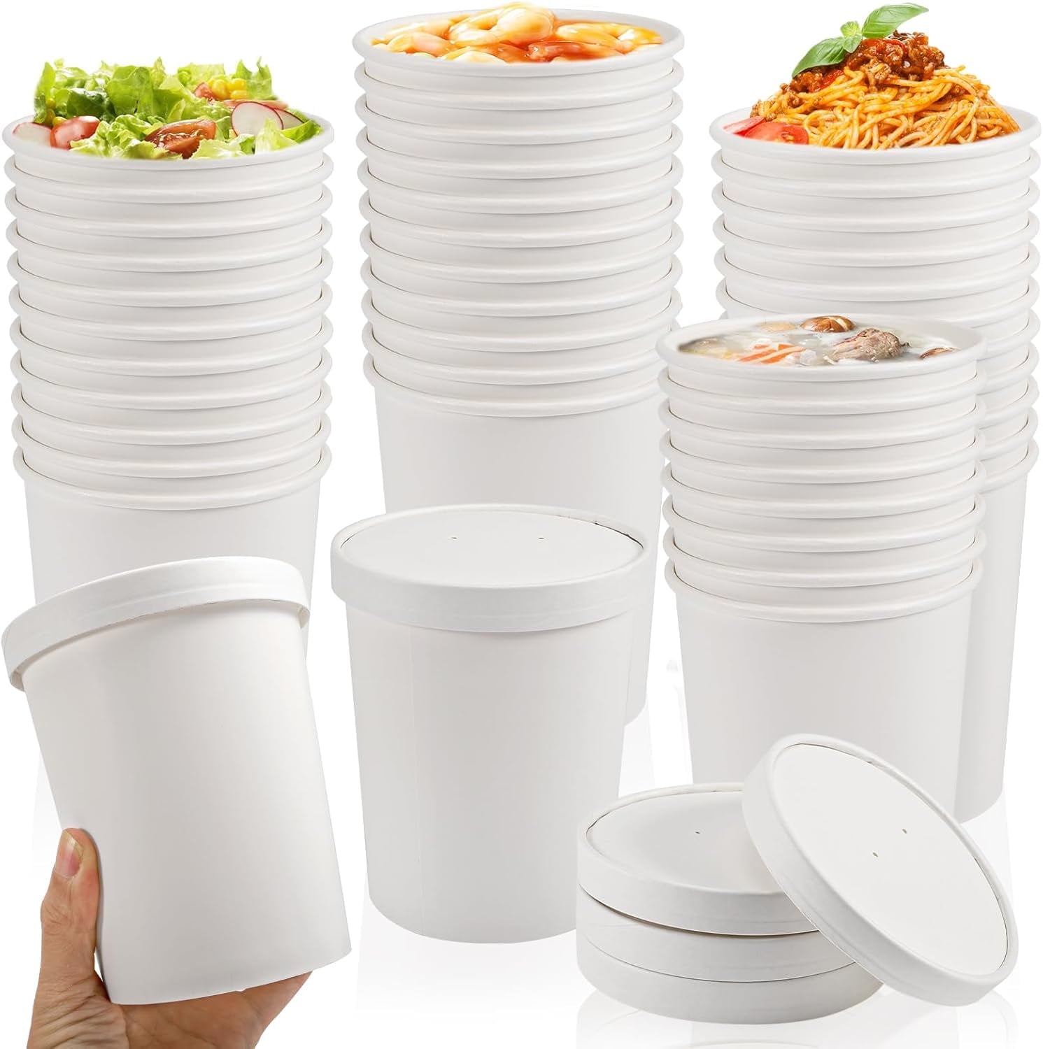 50 Pack Paper Soup Containers with Vented Lid,32 Oz Disposable Kraft ...