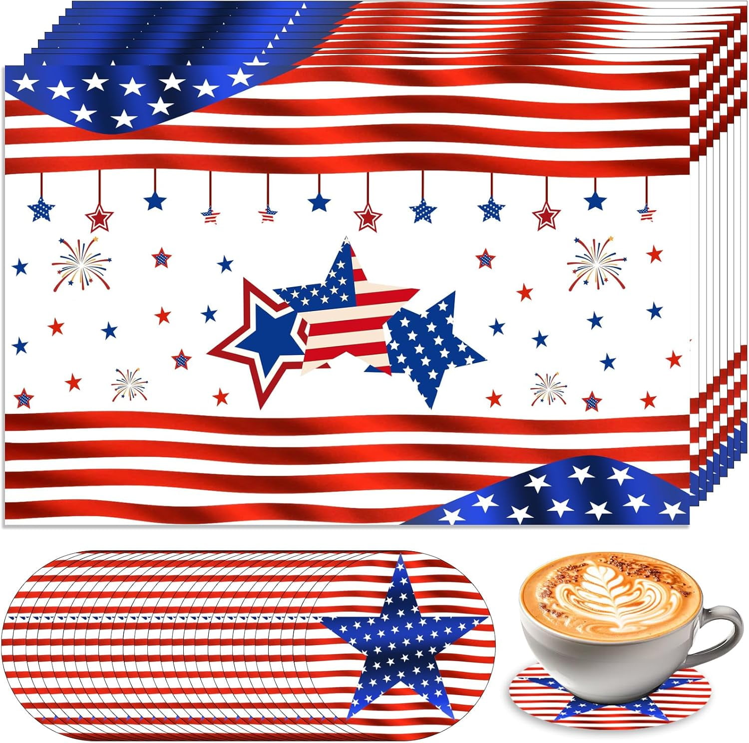 50 Pack Patriotic Paper Placemats, 4th of July Disposable Placemats ...