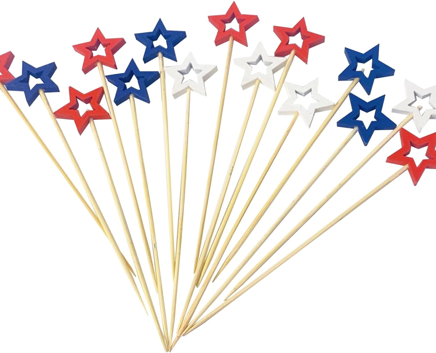 50 Pack Patriotic Star Cocktail Picks，Red White Blue Star Bamboo ...