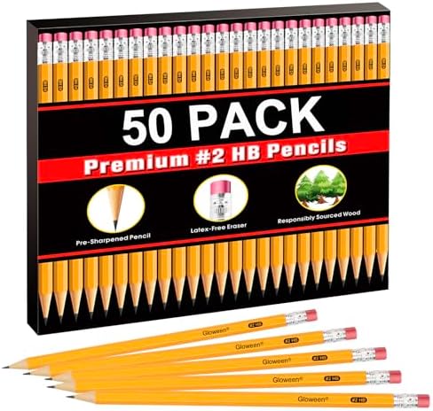 50 Pack Pencils #2，Pre-Sharpened HB Pencil Bulk with Top Erasers, Great ...