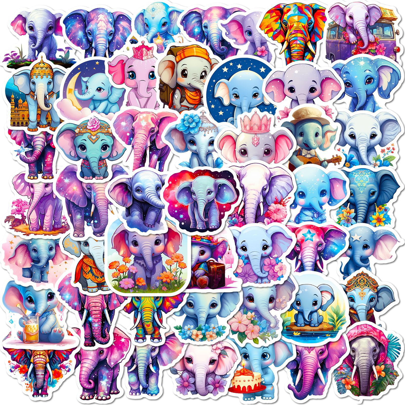 50-Pack Pink Elephant Stickers - Cute Cartoon Elephant Decals for Kids ...