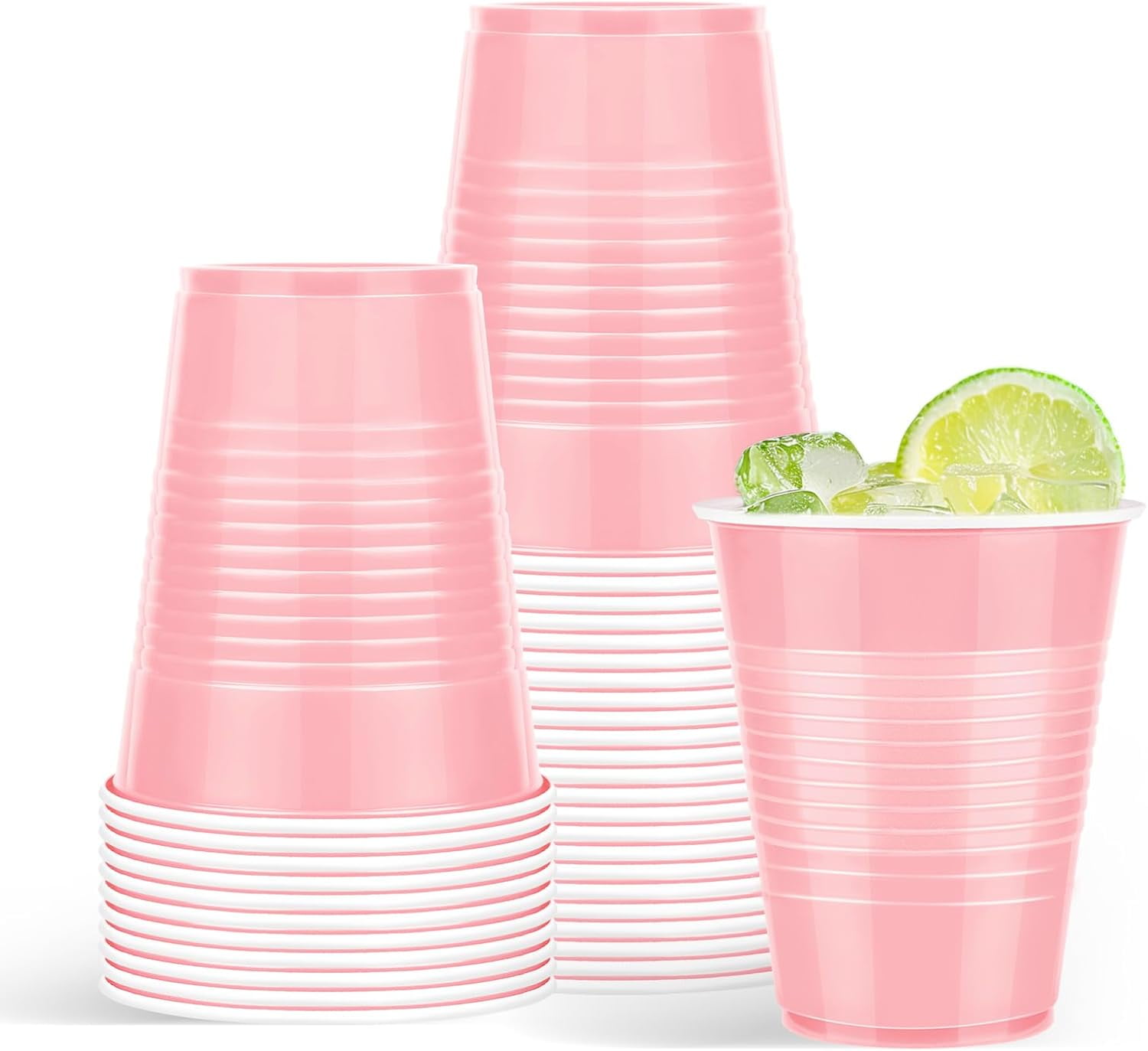 50 Pack Pink Plastic Cups 18 Ounce Pink Cups Plastic Disposable Cup ...