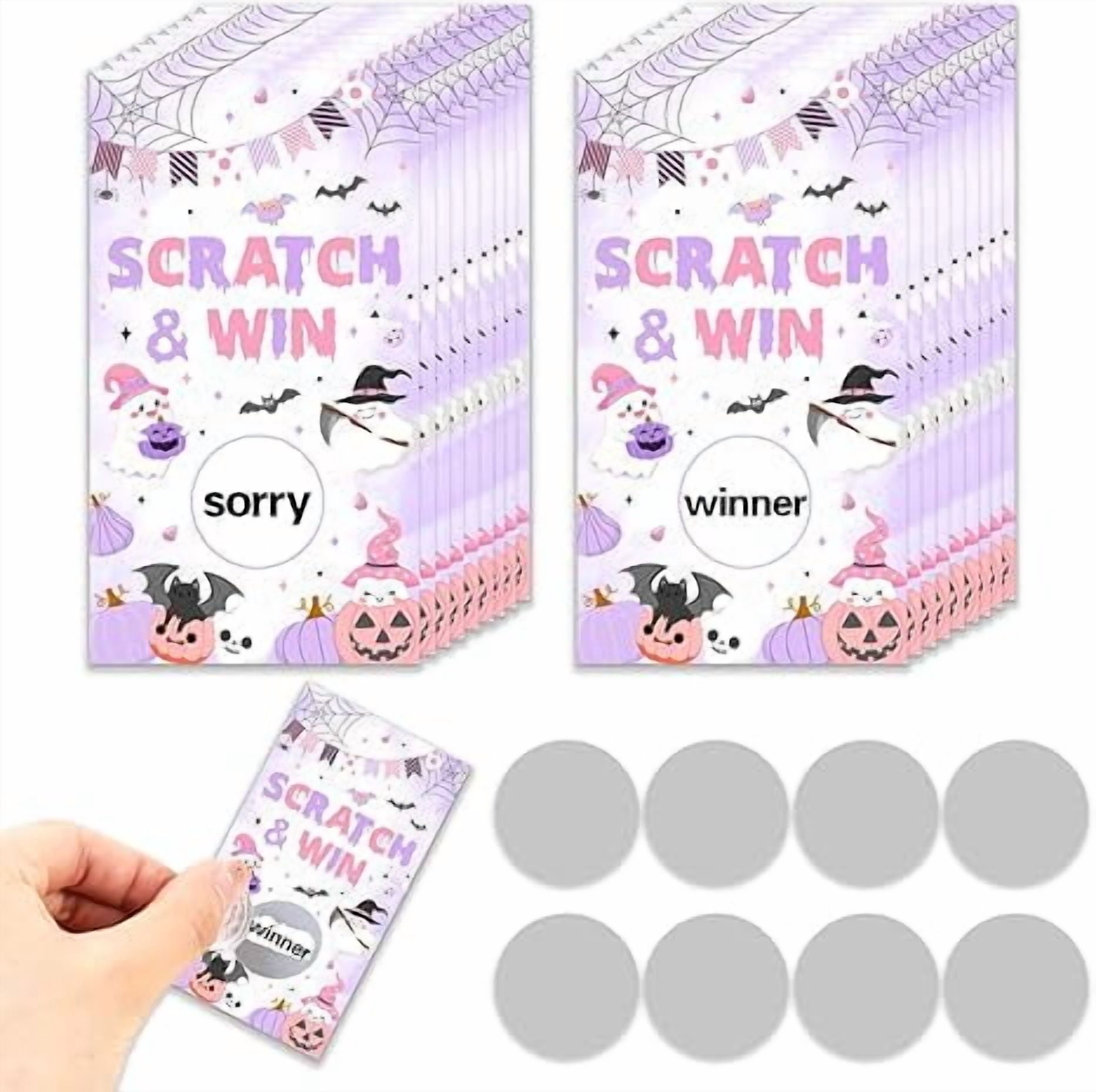 50 Pack Pink & Purple Halloween Scratch Off Cards, Halloween Party Game ...