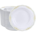 50 Pack Plastic Bowls with Gold Rim, 12oz Disposable Soup Bowls, Heavy ...