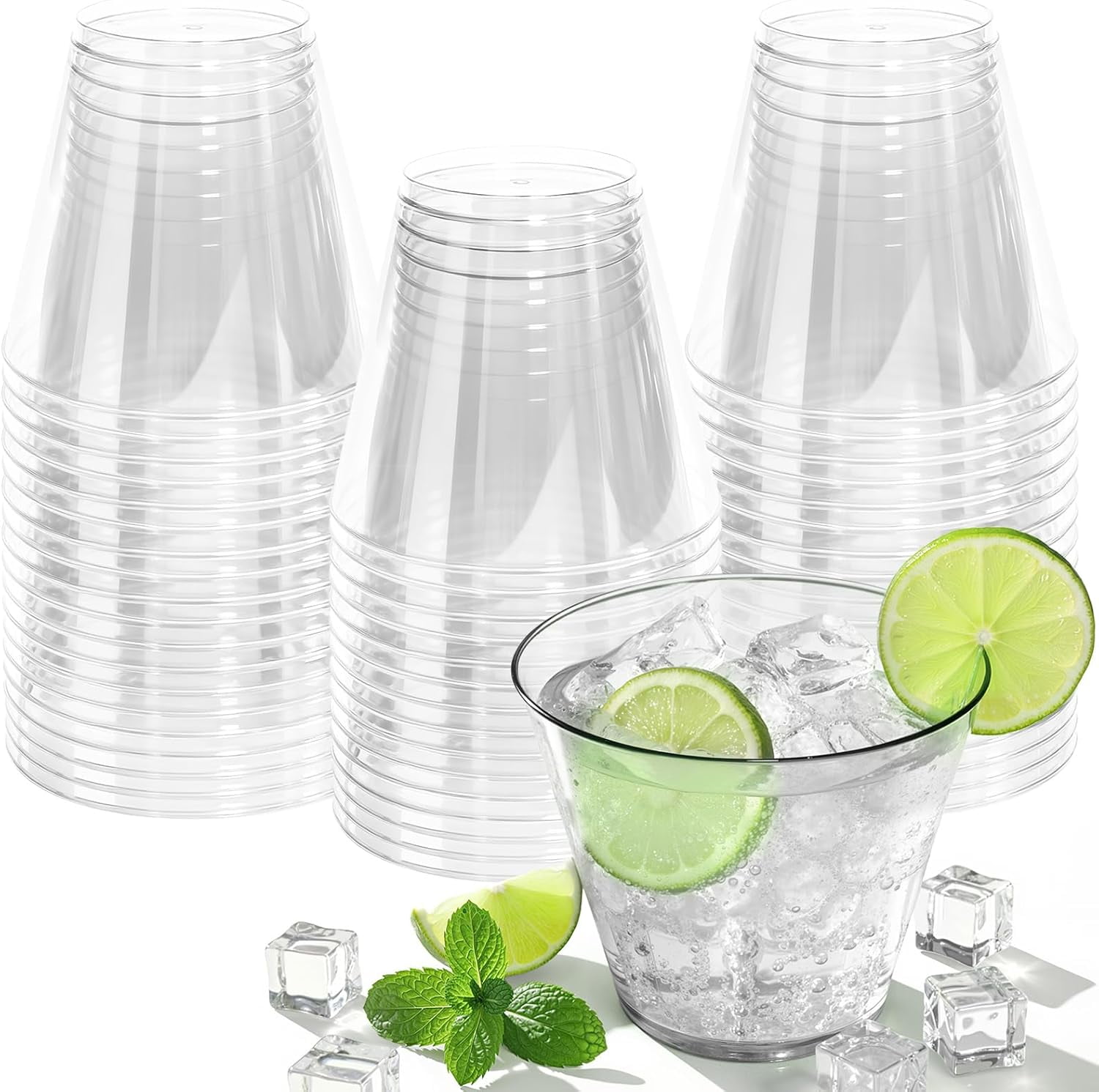 50 Pack Plastic Cups 9 oz Clear Plastic Cups for Cocktail Fancy ...