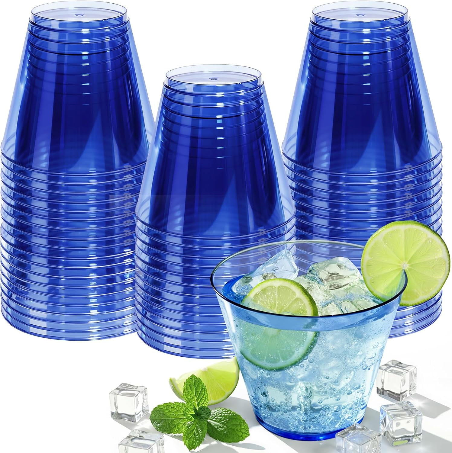 50 Pack Plastic Cups 9 oz Royal Blue Clear Plastic Cups for Cocktail ...