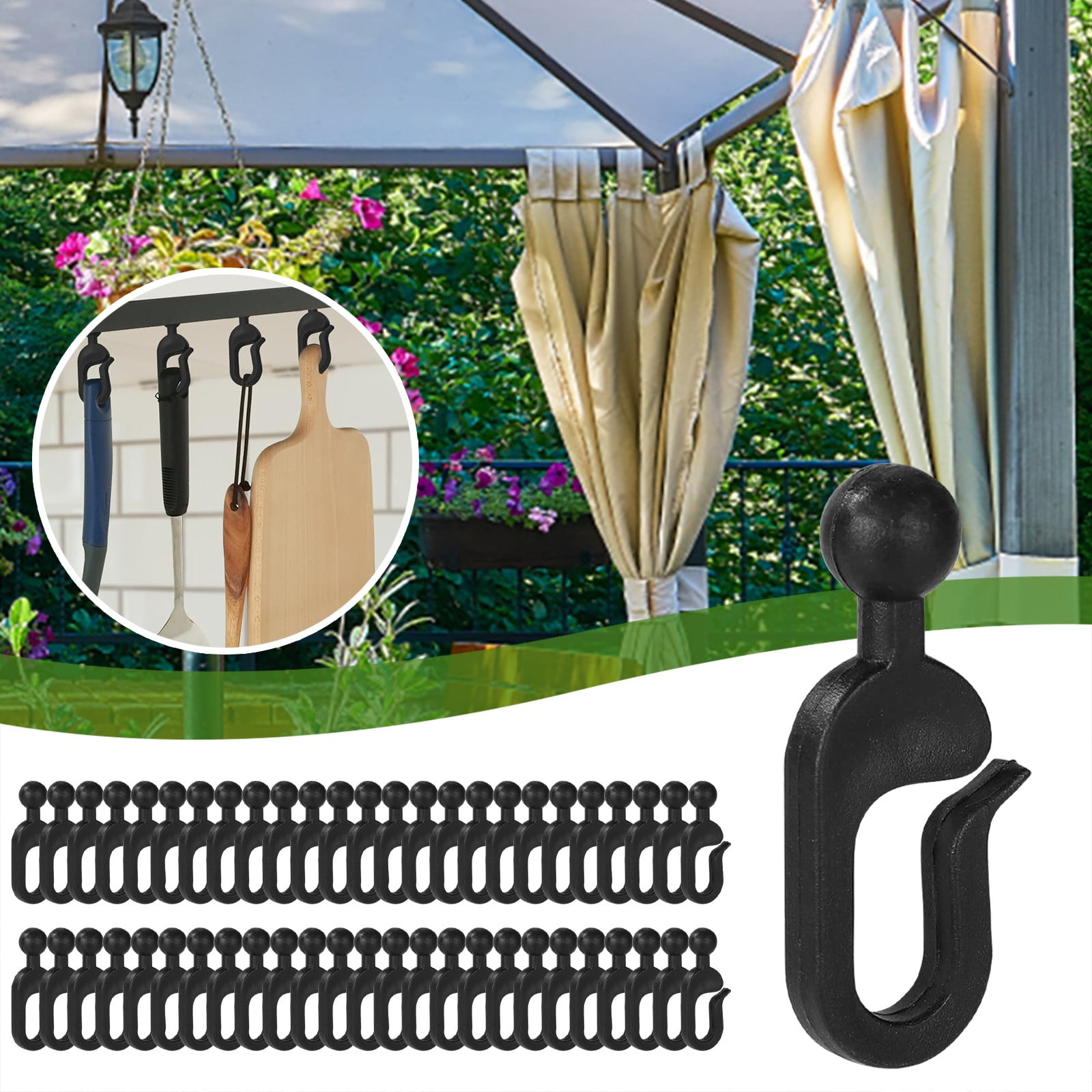 50 Pack Plastic Hooks for Gazebo Curtains and Mosquito Netting Black ...