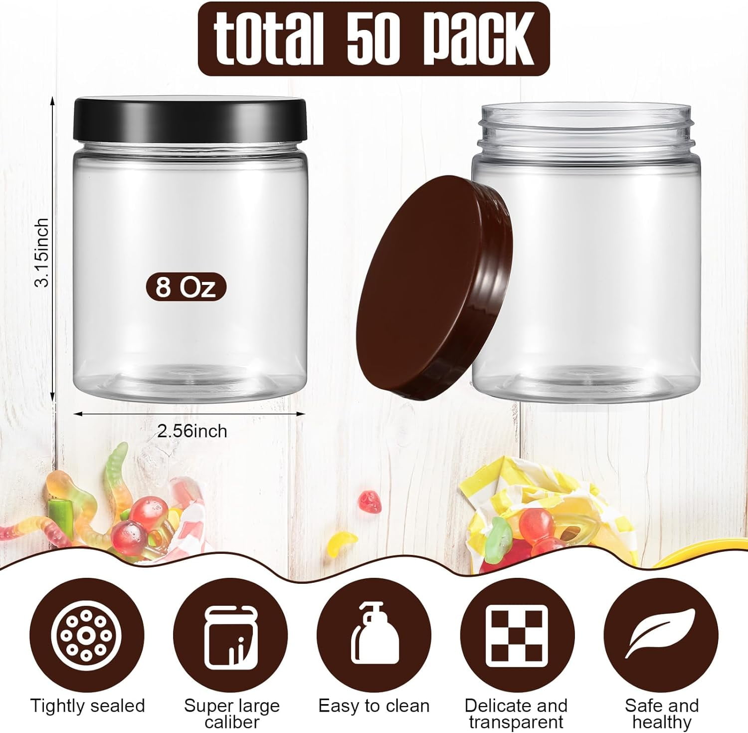 50 Pack Plastic Jars With Screw Lids, 7.5 Ounces Storage Containers ...