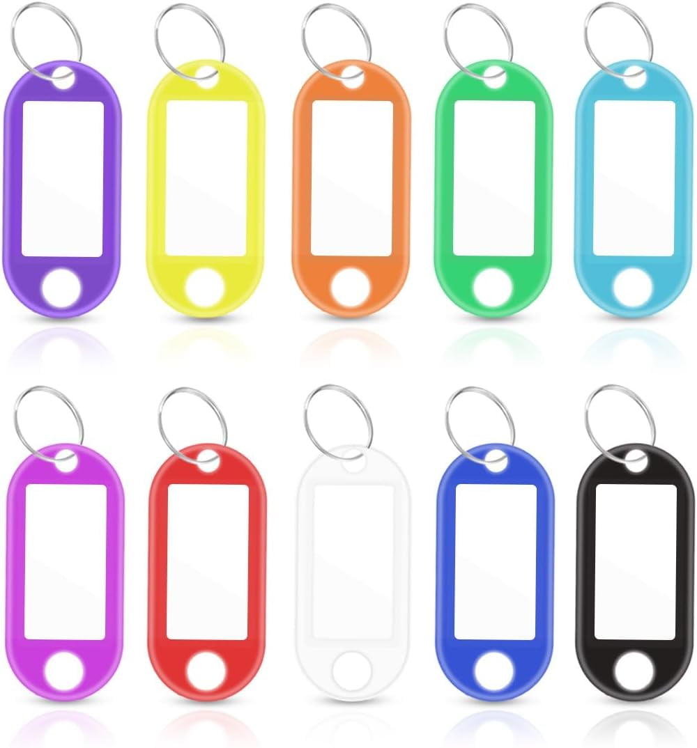 50 Pack Plastic Key Tags with Blank Paper Labels & Transparent Window ...