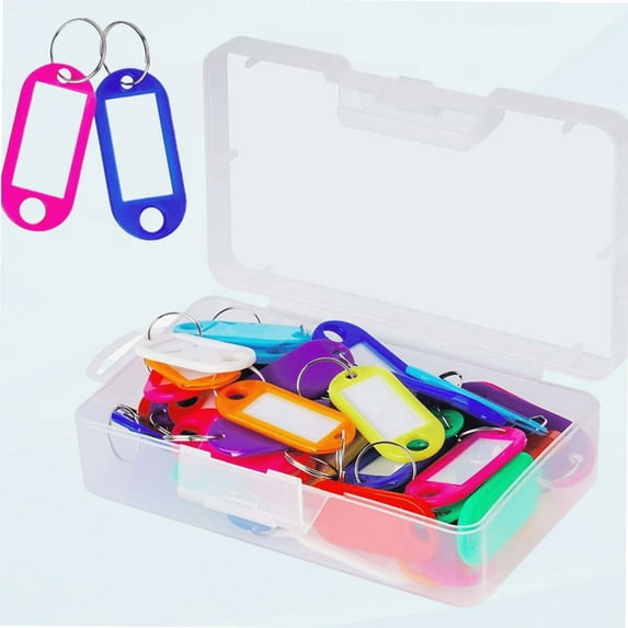 50 Pack Plastic Key Tags with Container, Key Labels with Ring and Label ...