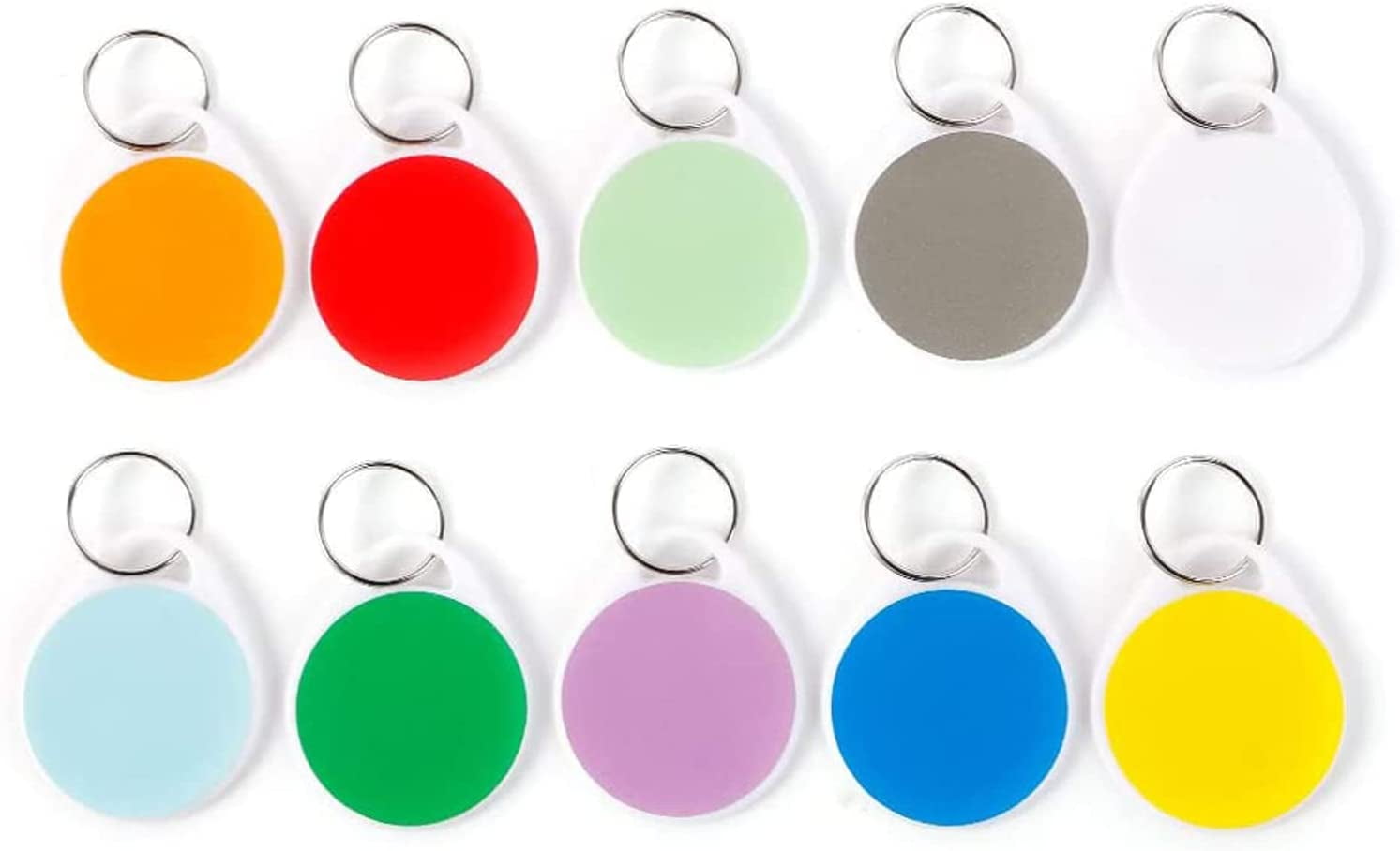 50 Pack Plastic Key Tags with Split Ring, Writable Round Key Tags with ...