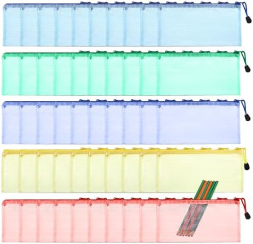 50 Pack Plastic Mesh Zipper Pouch, 5 Colors (8.85 x 4.52 inches ...