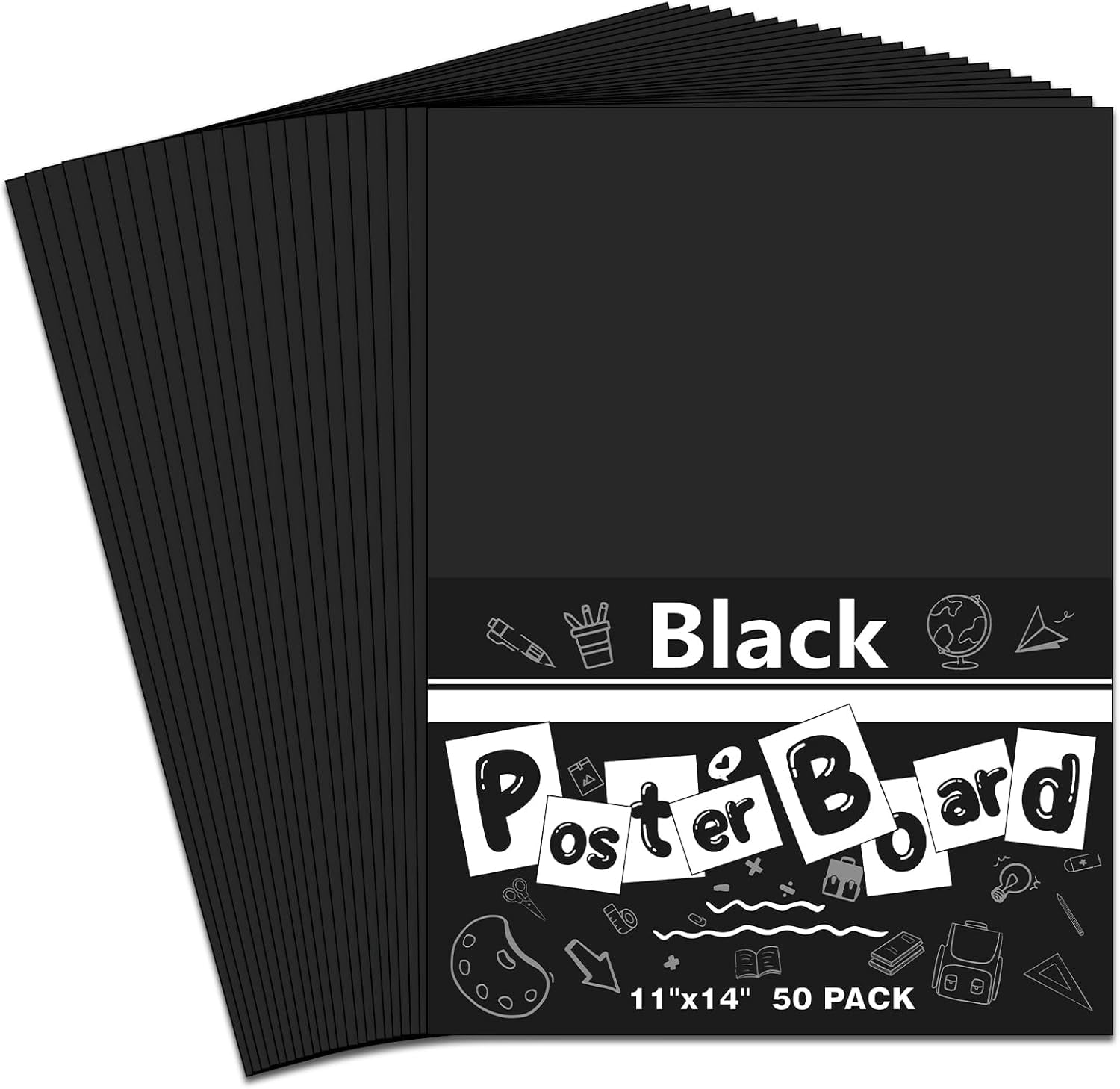 50 Pack Poster Board, 11"x14" Black Poster Paper, 230GSM Thickness ...